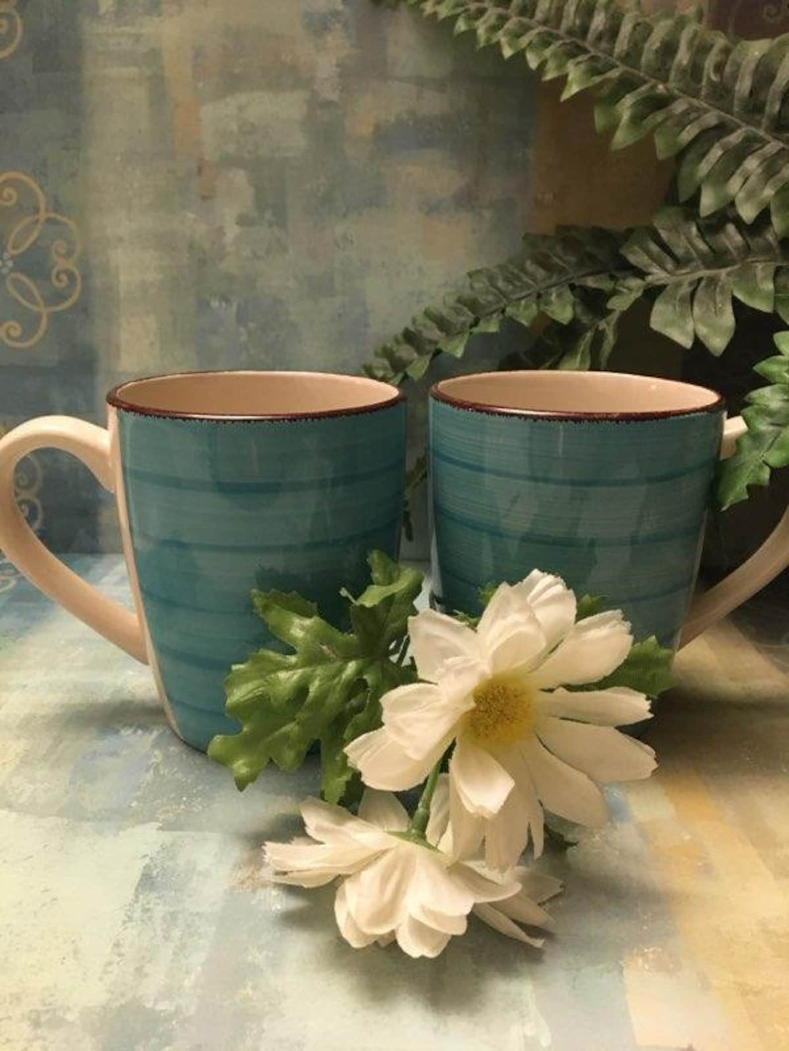 Set of Two Turquoise Blue Royal Norfolk Mugs With Swirl Design - Etsy