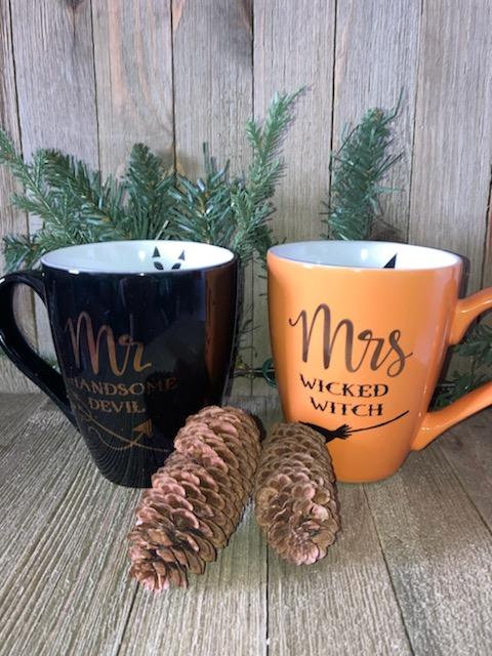 Mrs. Wicked Witch and Mr. Handsome Devil Coffee Mugs Halloween - Etsy