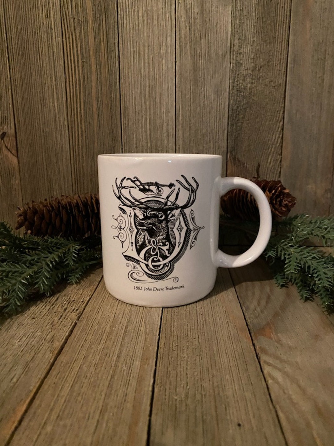 John Deere Coffee Mug Go With the Green Stag Deer Head 1882 Trademark ...