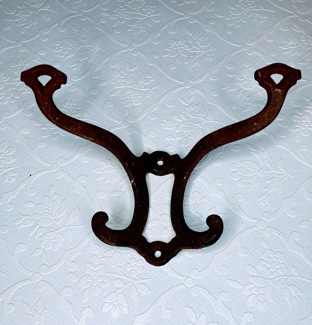 Antique Cast Iron Double Coat Hook - Pat. 1908 - Rustic Hall Tree Hook ...