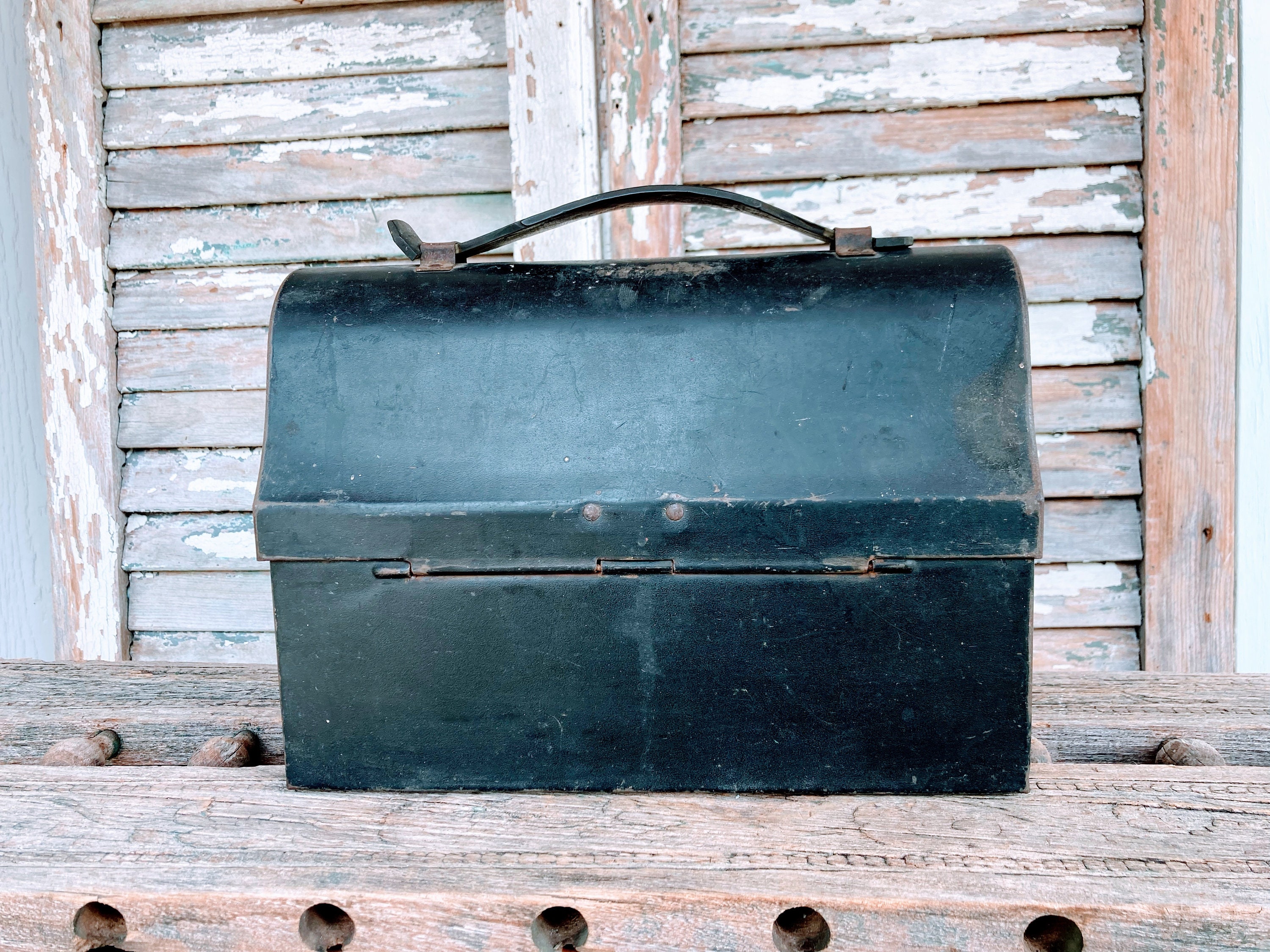 Antique Lunch Box Rusty Black Thermos Workmans Domed Pat. - Etsy