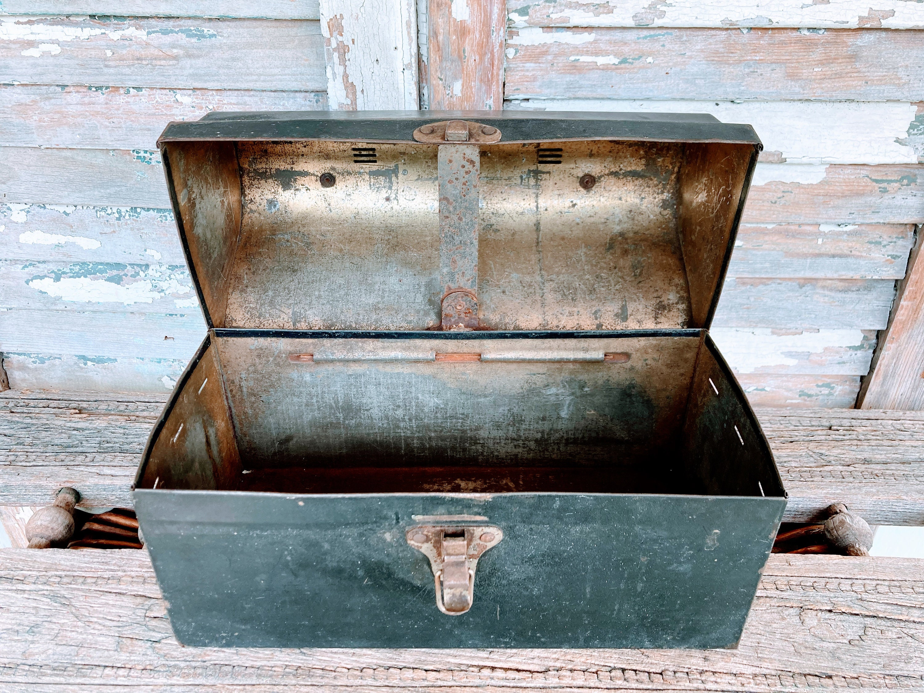 Antique Lunch Box Rusty Black Thermos Workmans Domed Pat. 1919 - Etsy