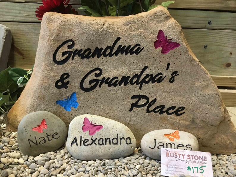 CARVED STONE Grandma and Grandpa Rock | Etsy