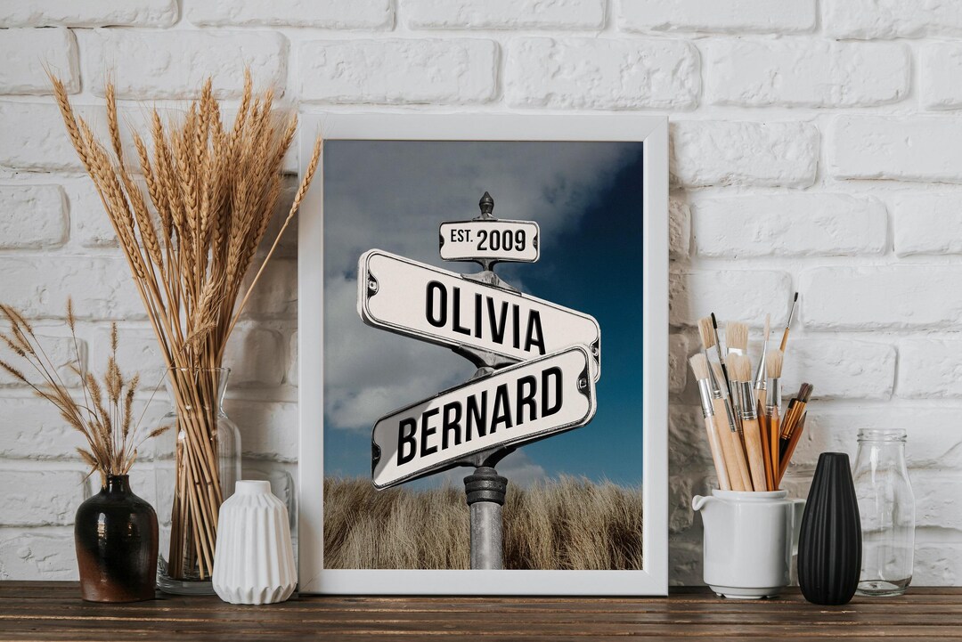 Vintage Personalized Canvas Street Sign, Crossroad Wedding Wall Art ...