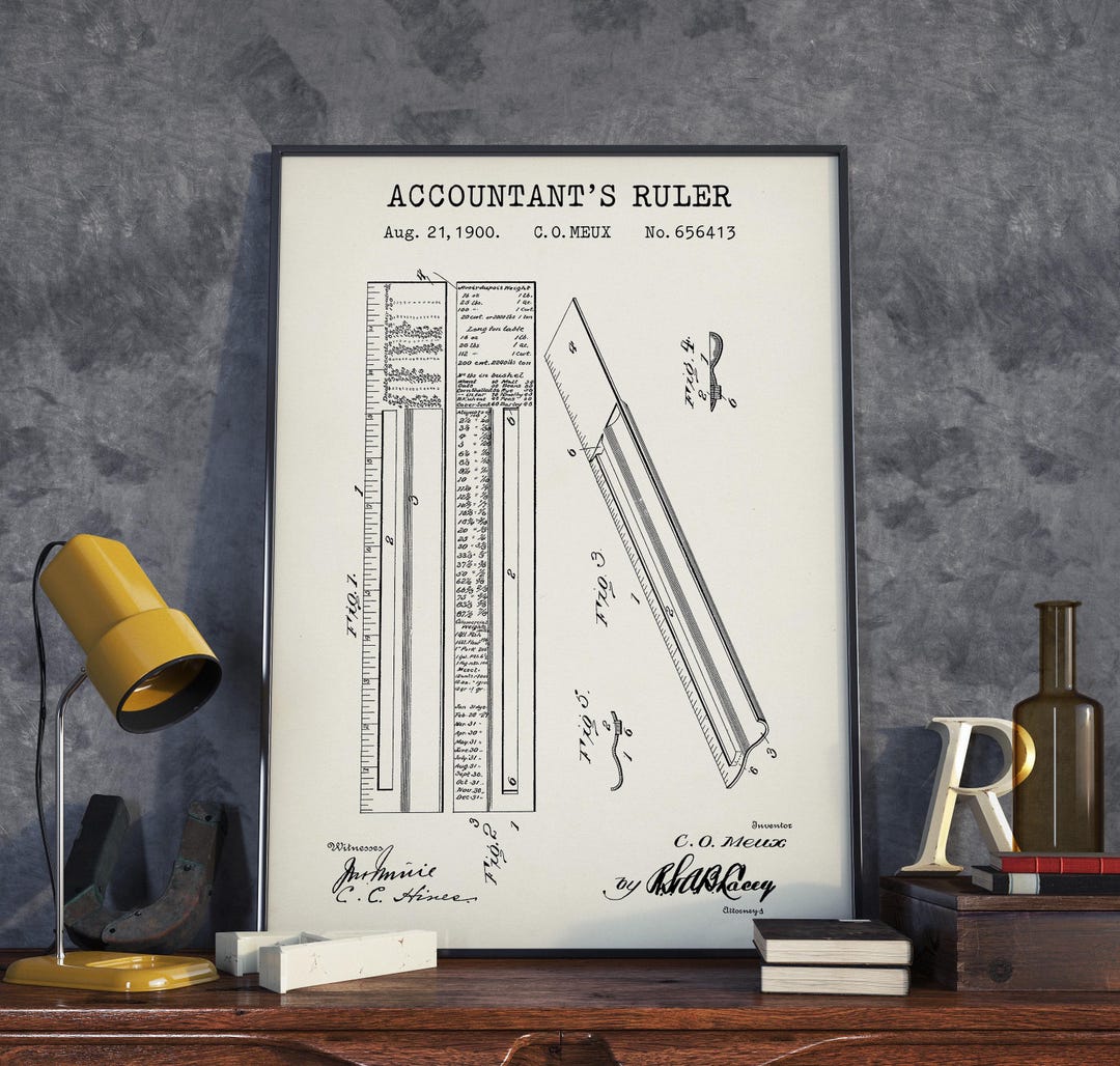 Vintage Accountants Ruler Patent Print, Office Wall Art Managerial ...
