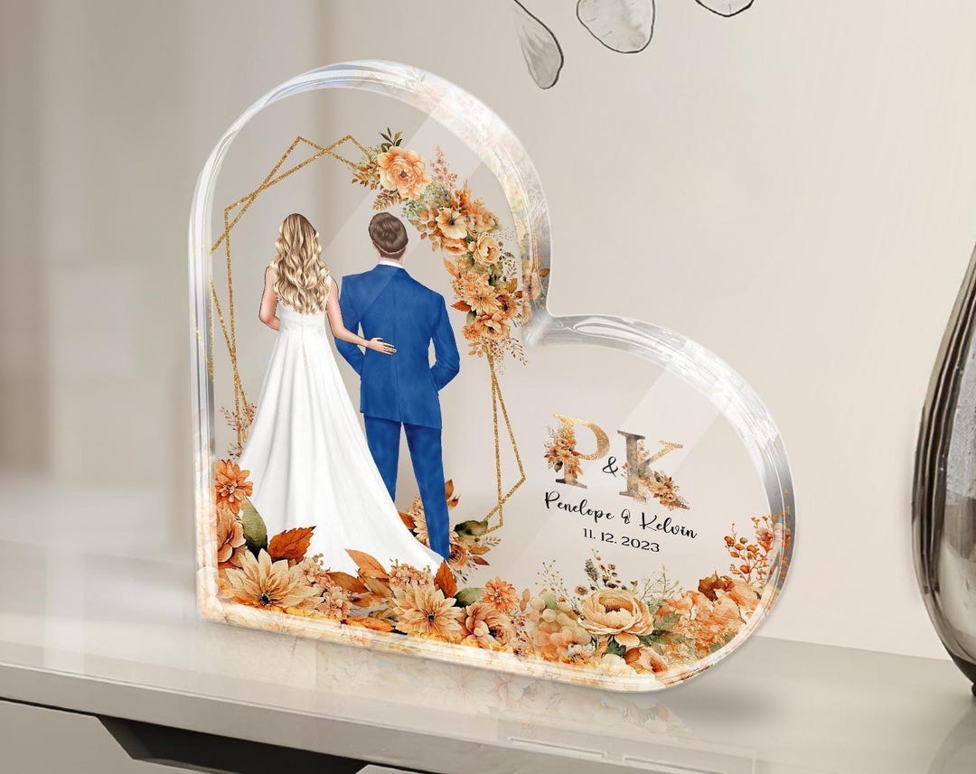 Personalized Acrylic Wedding Cake Topper, Custom Bride, Groom Heart ...