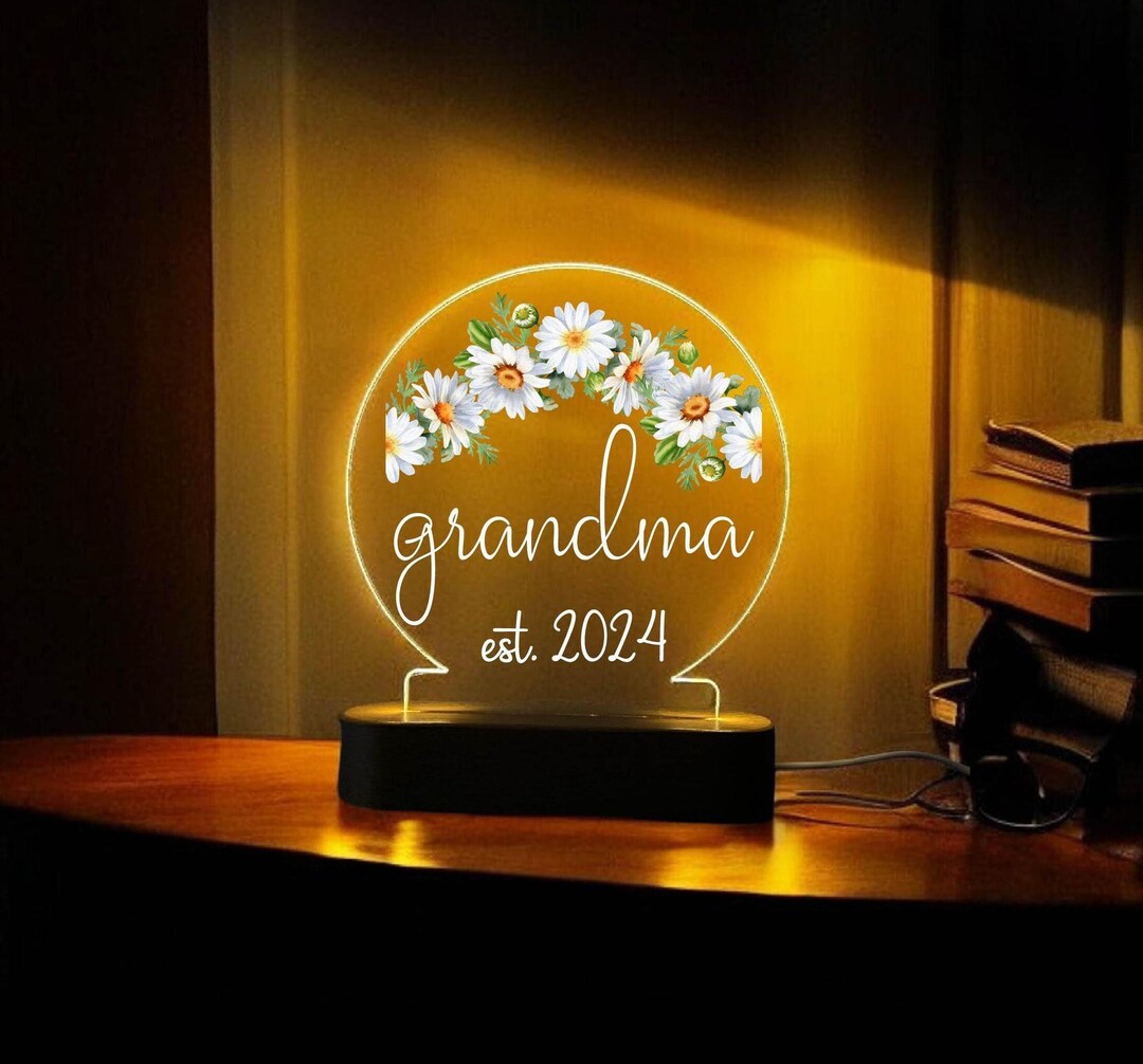 Personalized Floral Acrylic LED Night Light - Grandma Gift - Etsy