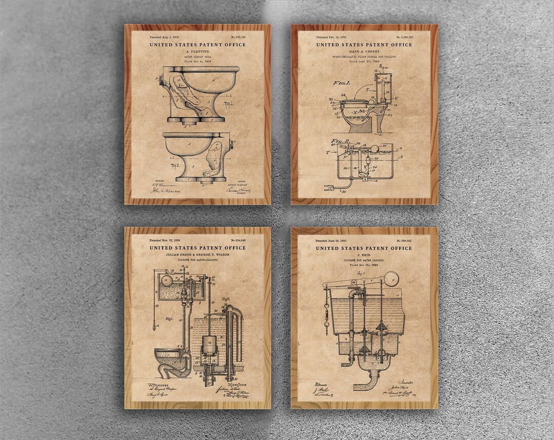 Vintage Toilet Patent Art Prints: Lavatory Blueprint Decor, Set of 4 - Etsy