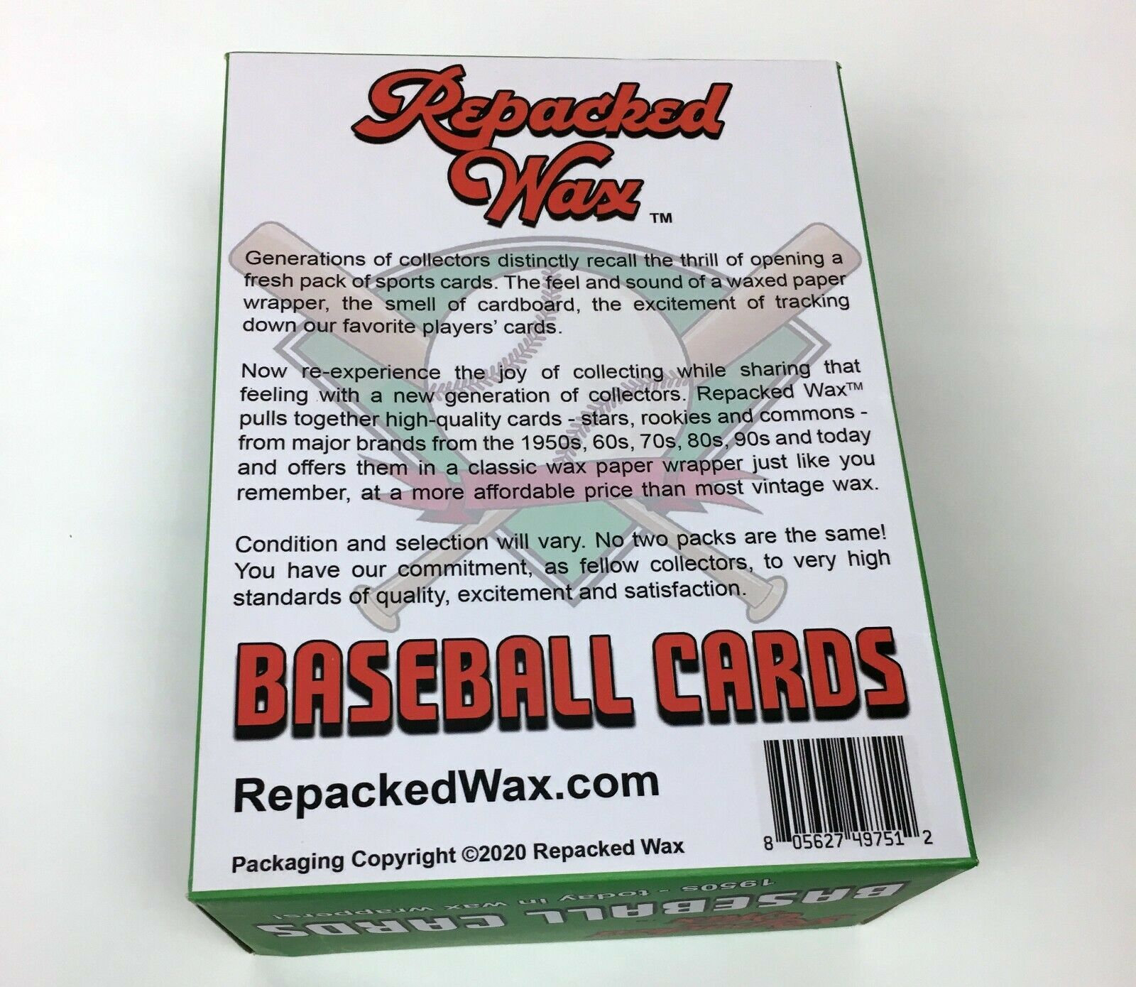Repacked Wax 36-pack Vintage Baseball Card Wax Box - Cards From 1950s 