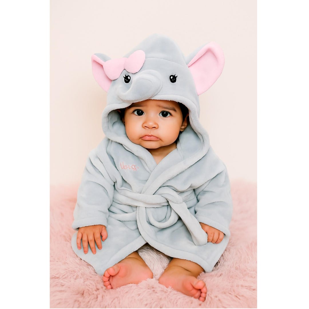 Plush Animal Hooded Baby Bathrobe Set: Soft Fleece Robe & Brush - Etsy