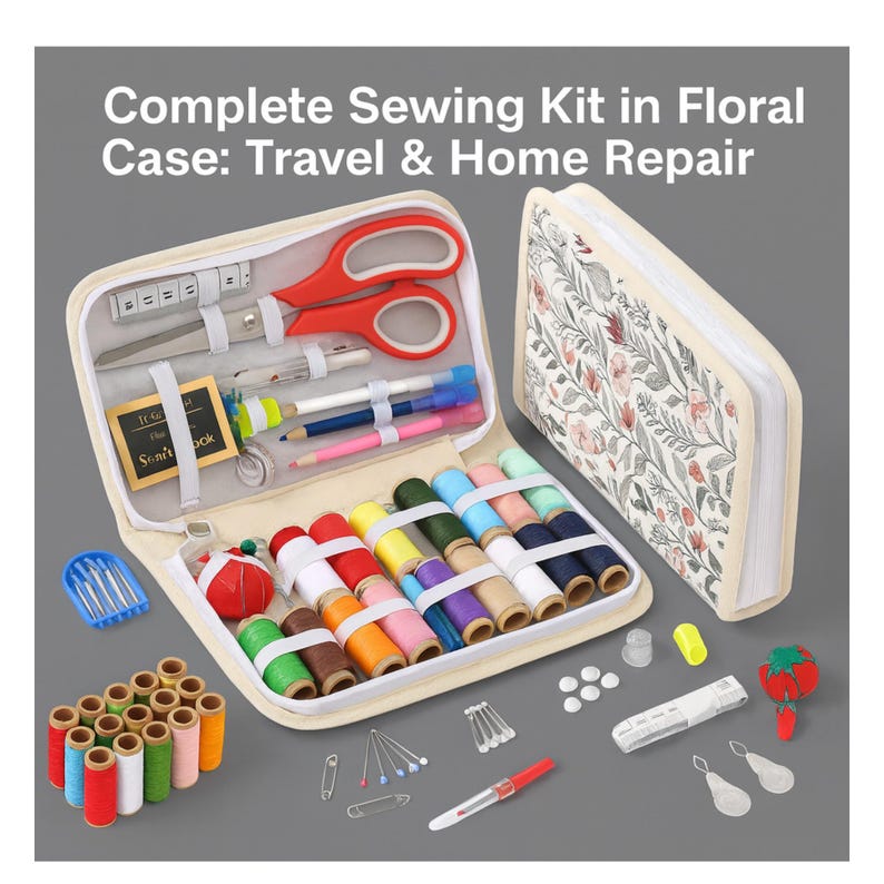 Floral Sewing Kit for Travel & Home Complete Repair Set With Threads ...