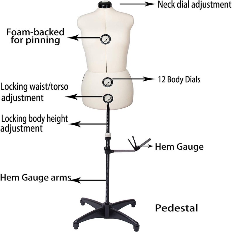 Adjustable Female Dress Form: Fabric Mannequin Torso With Stand ...