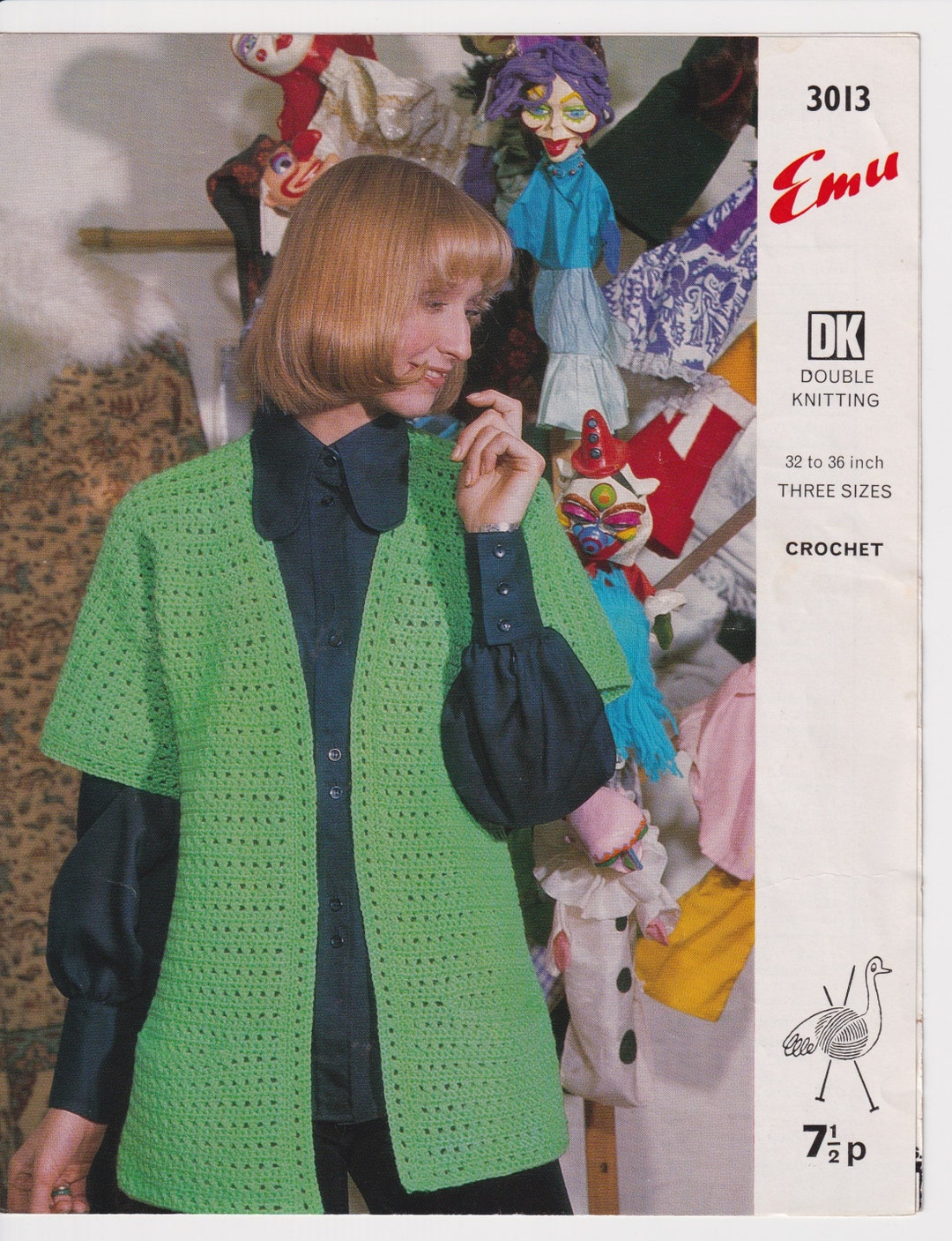 Vintage Emu Double Knit Pattern 3013 crochet Jacket - Etsy Australia