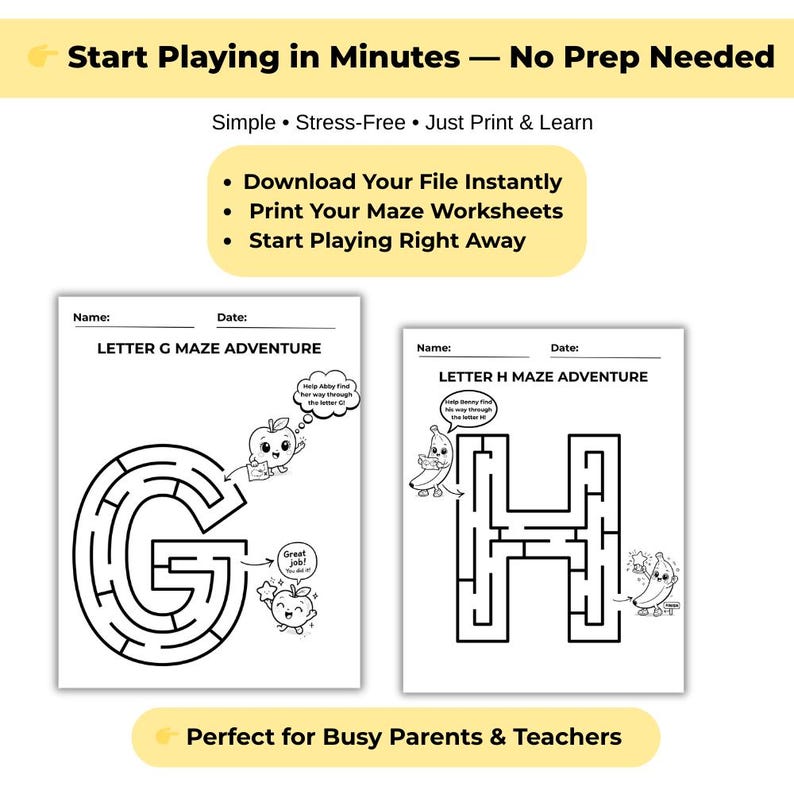 Alphabet Maze Worksheets A–Z | Fun Learning Game Printable | Preschool ...