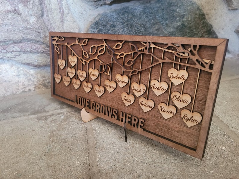 Personalized Hanging Hearts Family Names Sign, Family Tree, Family ...