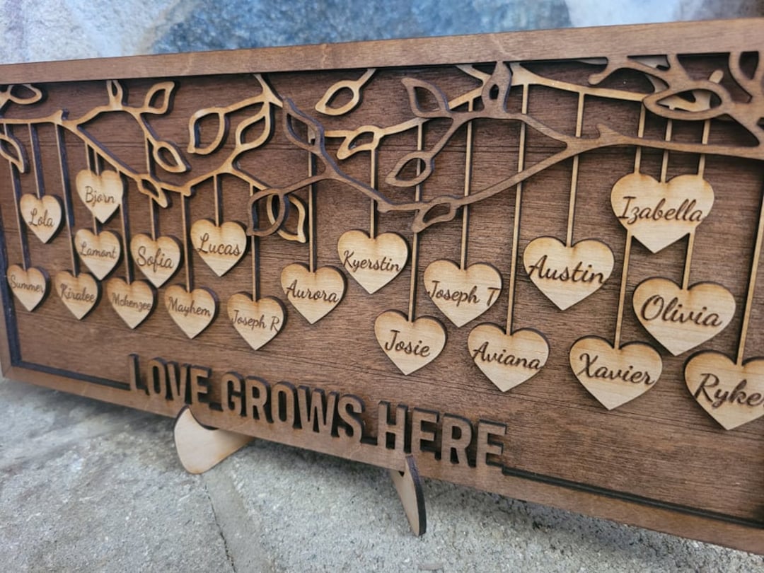 Personalized Hanging Hearts Family Names Sign, Family Tree, Family ...