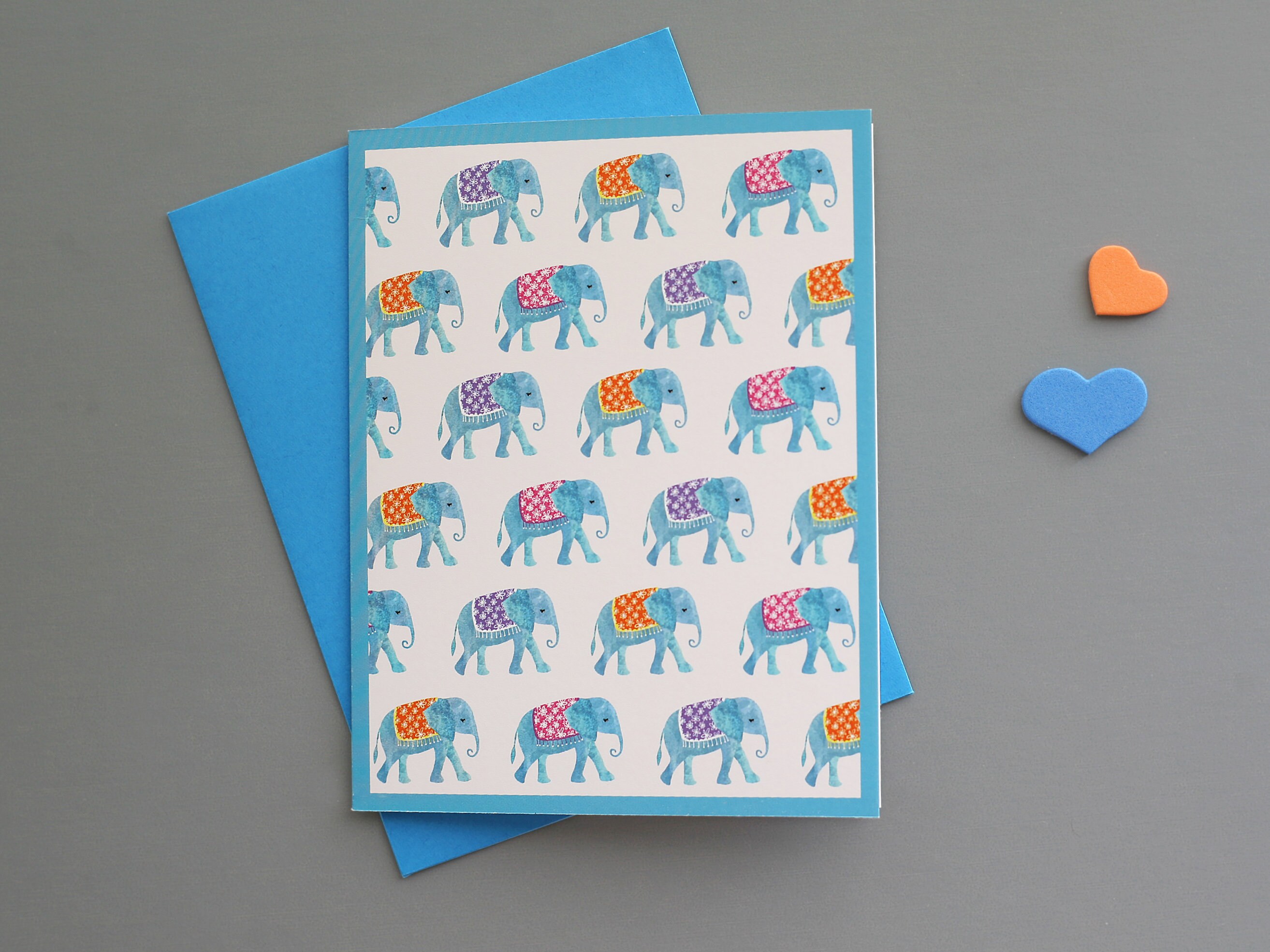 Turquoise Elephant Pattern Card, Blue Elephant Card, Elephant Blank ...