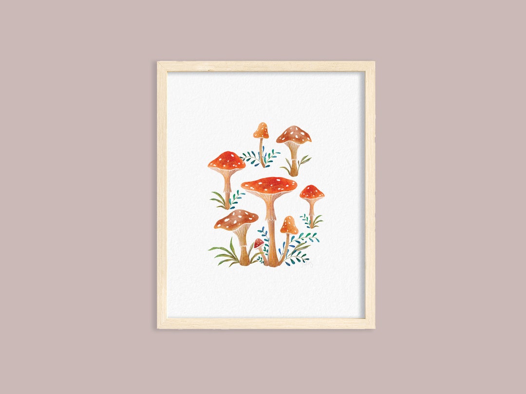 Red Mushroom Art Print, Cute Mushroom Art Print - Etsy