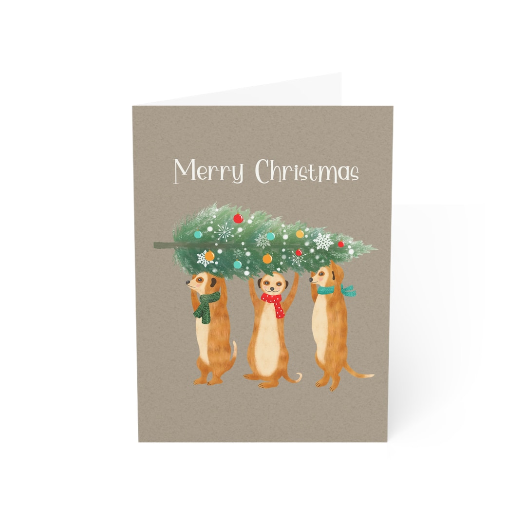 5x7 Folded Cute Meerkat Christmas Card, Meerkat Holiday Card, Meerkat ...