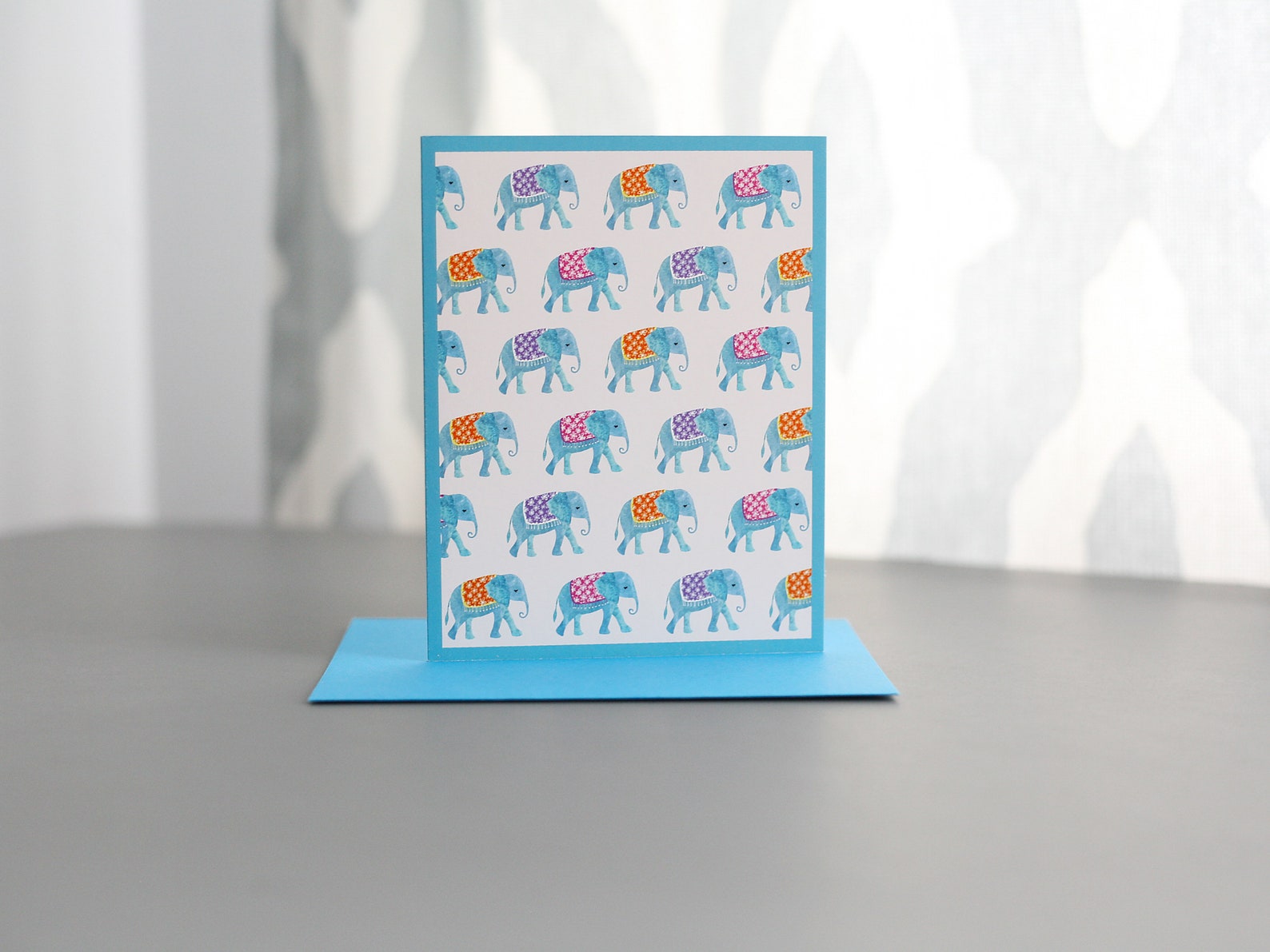 Turquoise Elephant Pattern Card, Blue Elephant Card, Elephant Blank ...