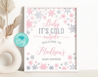Editable Baby It's Cold Outside Baby Shower Welcome Sign, Girl Winter ...