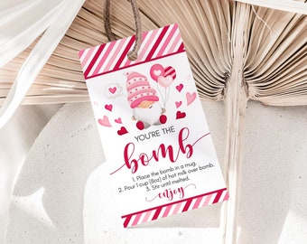 Editable Valentine Gnome Hot Cocoa Bomb Tags Gnome Valentine's Day Gift ...