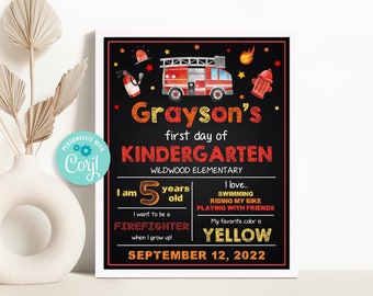 Editable First Day of Preschool Sign Firetruck First Day of - Etsy