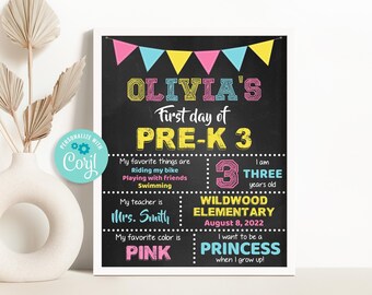 Editable First Day of Kindergarten Sign, Boho Rainbow First Day of ...