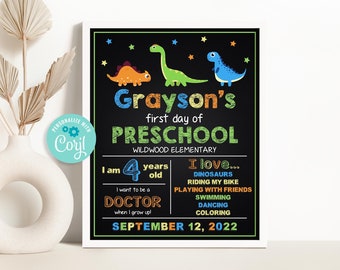 Editable Pink Dinosaur First Day of Kindergarten Sign First Day of ...
