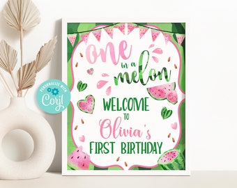 Editable Watermelon Welcome Sign, Pink One in a Melon Welcome Sign ...