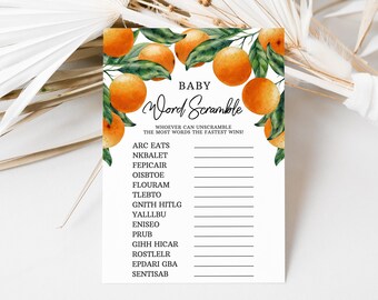 Baby Word Scramble Little Cutie Baby Shower Orange Floral Game ...