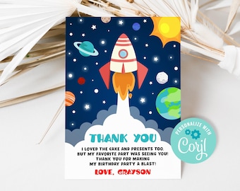 Editable Space Birthday Thank You Card Planets Rocket Ship - Etsy