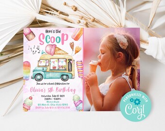 Ice Cream Truck EDITABLE Birthday Invitation Template, Here's the Scoop ...