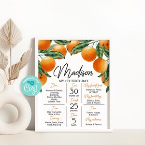 Editable Orange Citrus Birthday Milestone Poster, Little Cutie Birthday ...