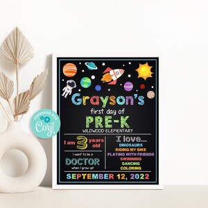Space First Day of Pre-k Chalkboard Sign, Editable Astronaut 1st Day of ...