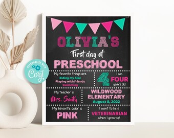 Editable First Day of Kindergarten Sign, Boho Rainbow First Day of ...