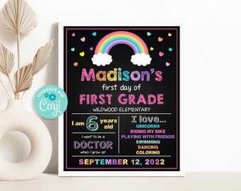 Boho Rainbow First Day of Daycare Sign Printable Girl Back to - Etsy