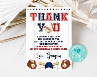 Editable Folded Baseball Thank You Card,boy Thank You Card,editable ...
