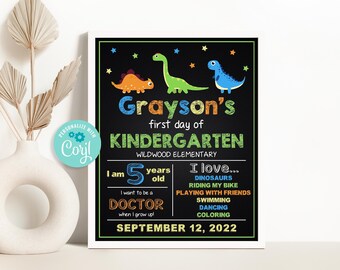 Editable Pink Dinosaur First Day of Kindergarten Sign First Day of ...