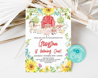 Editable Farm Birthday Invitation, Farm Animals Birthday Invite, Farm ...
