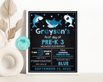 Editable Shark First Day of Pre-k Sign First Day of Pre-kindergarten ...