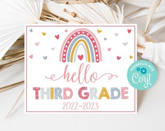 Hello 3rd Grade Sign Boho Rainbow First Day of Third Grade - Etsy
