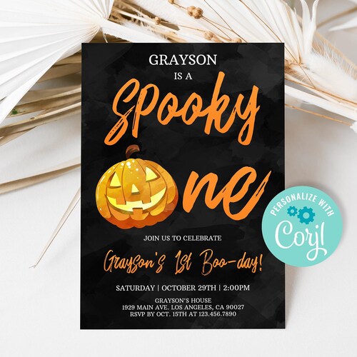 Editable Spooky One Birthday Invitation Halloween 1st - Etsy