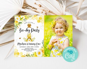 Editable Bee Themed Birthday Invitation, Summer Birthday, Honey Bee ...