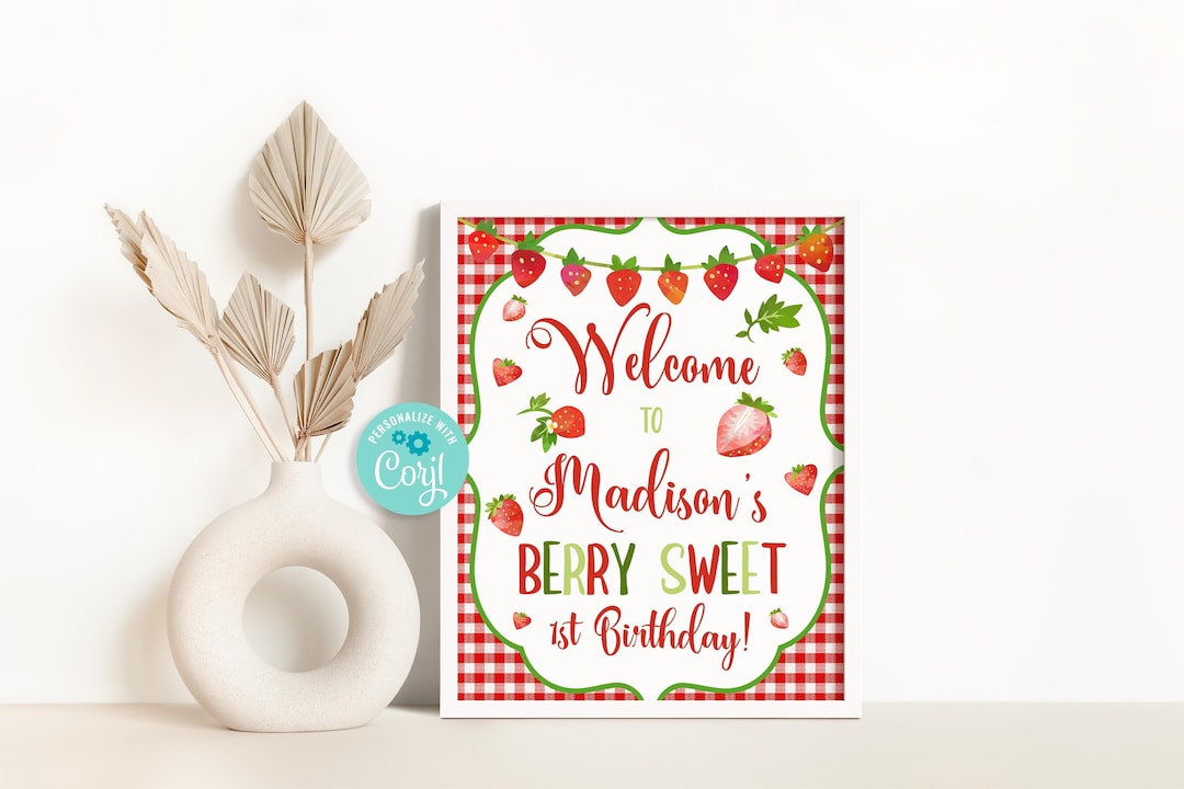 Strawberry Birthday Welcome Sign: Editable Berry Sweet Party Poster ...