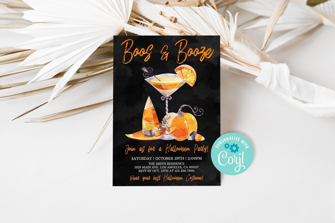 Editable Boos and Booze Invitation, Adult Halloween Party Invite ...