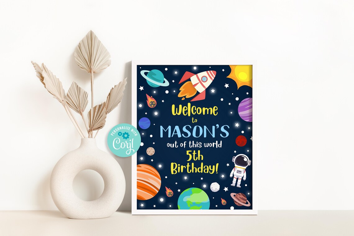 Editable Space Birthday Welcome Sign Planets Astronaut - Etsy