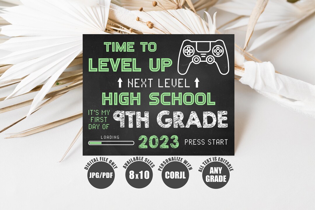 Gamer 9th Grade Sign, Video Game First Day of High School Sign ...