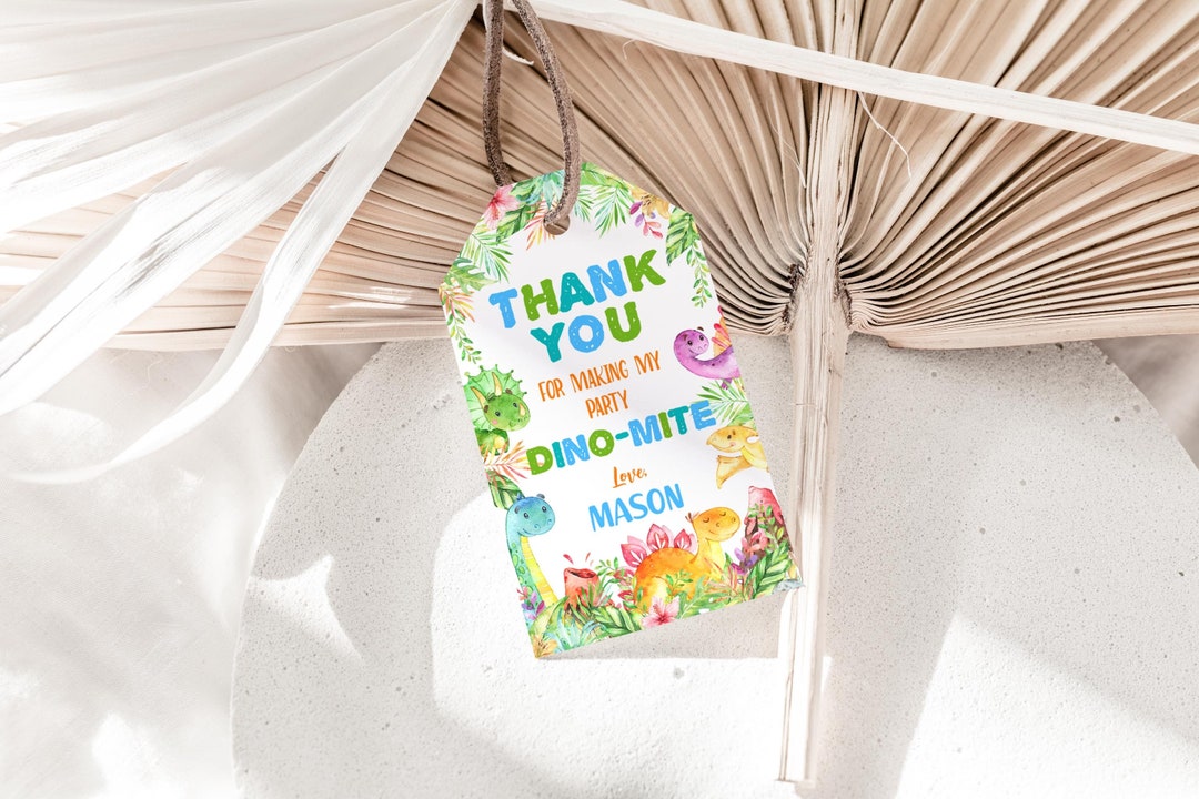 Editable Dinosaurs Birthday Thank You Tag, Dino Mite Party Favor Tag ...