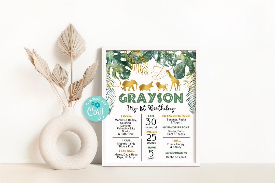 Editable Safari Birthday Sign, Jungle 1st Birthday Milestone Poster ...